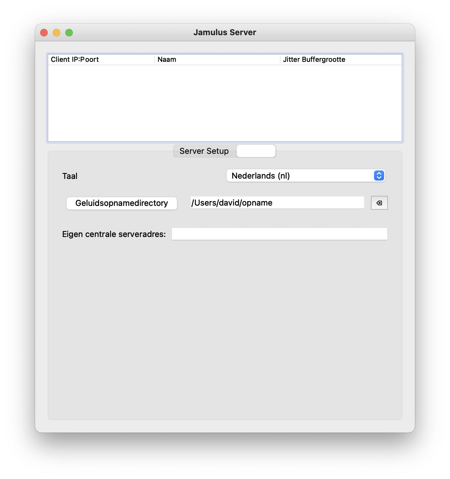 Instellingen van de Jamulus server - Online musiceren